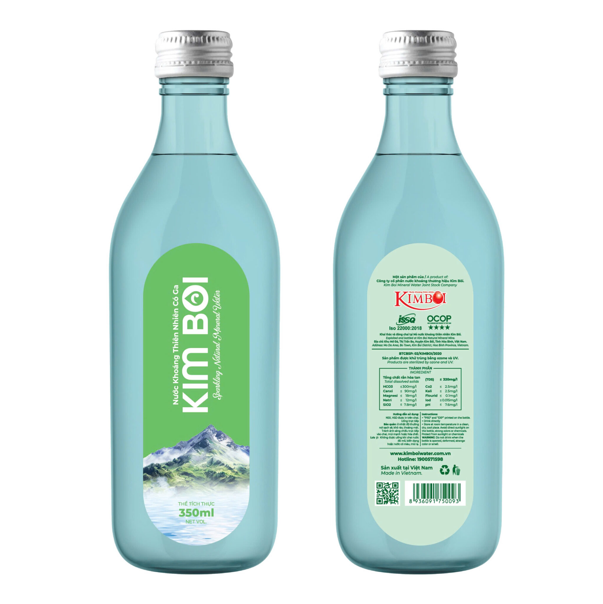 Nước khoáng thiên nhiên có Ga 350ml đóng trong chai thủy tinh – Kim Bôi
